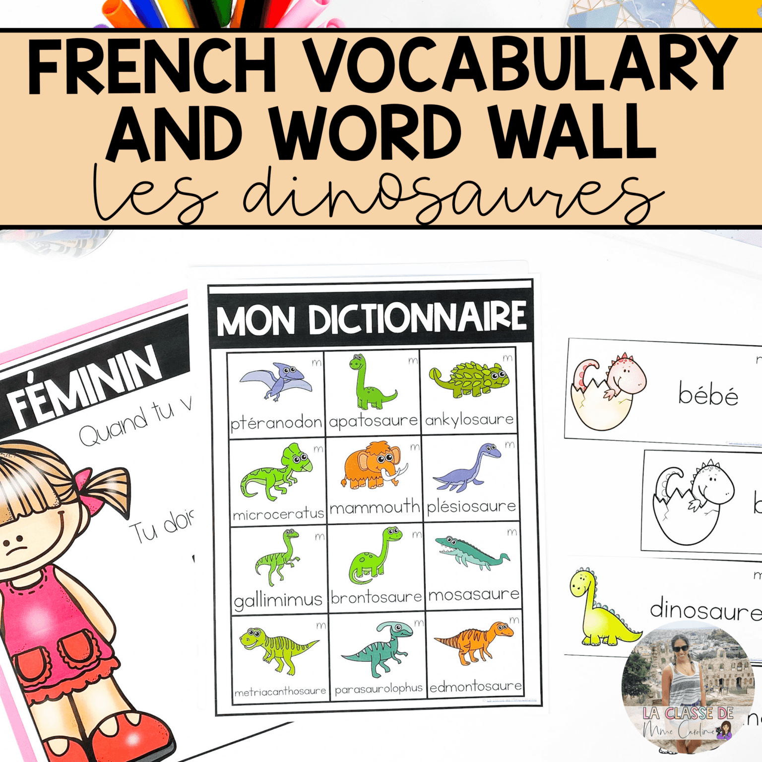 French Word Wall Cards Dinosaur Vocabulary | vocabulaire - les ...