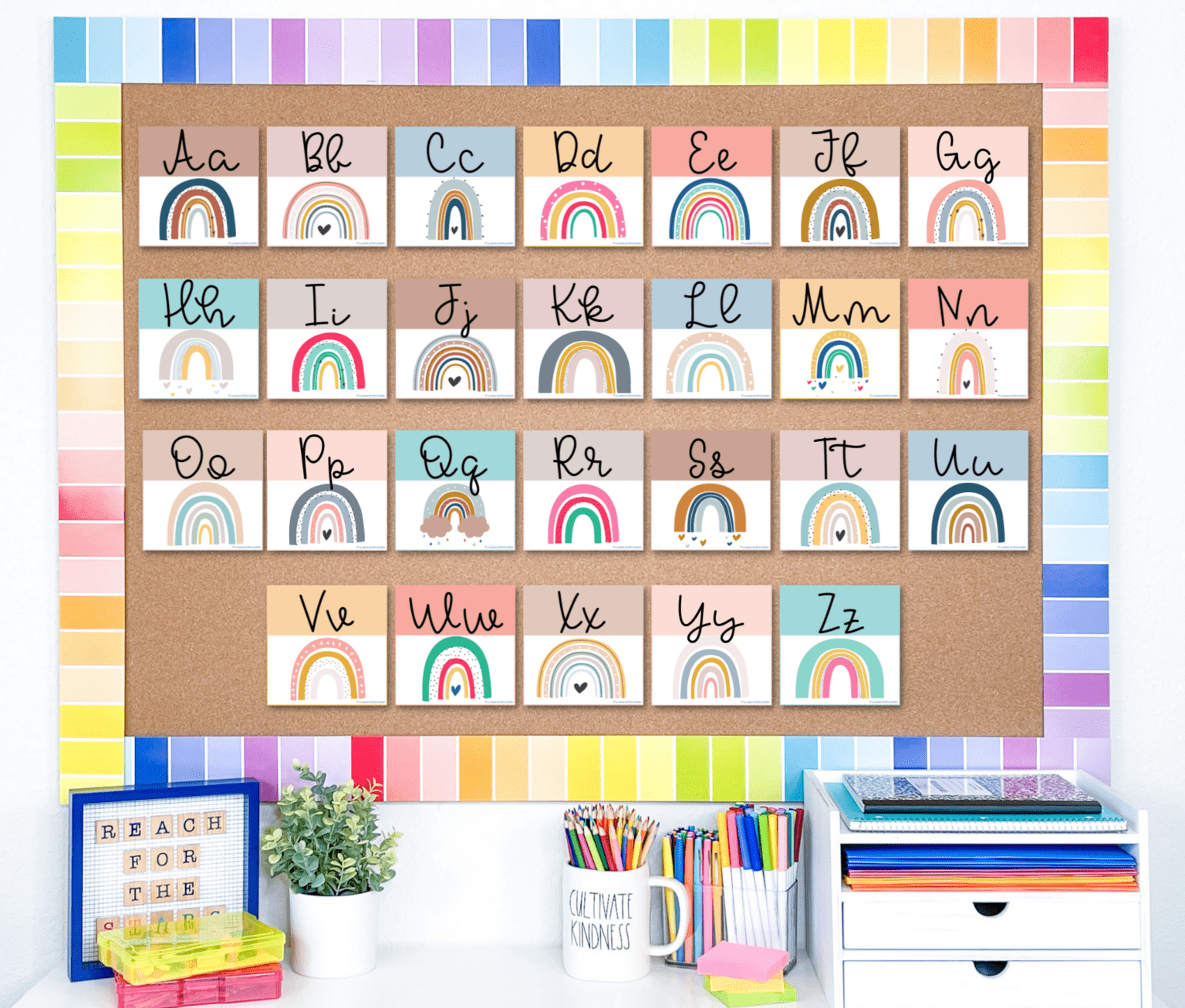 Alphabet Posters | Boho Rainbow Classroom Decor | 3 Versions - La ...