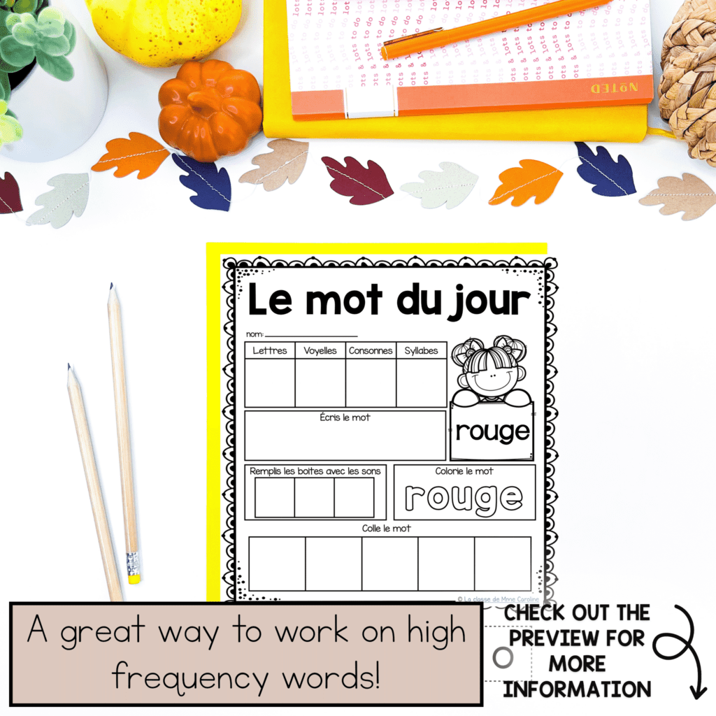 French Sight Words: Le mot du jour - La Classe de Mme Caroline