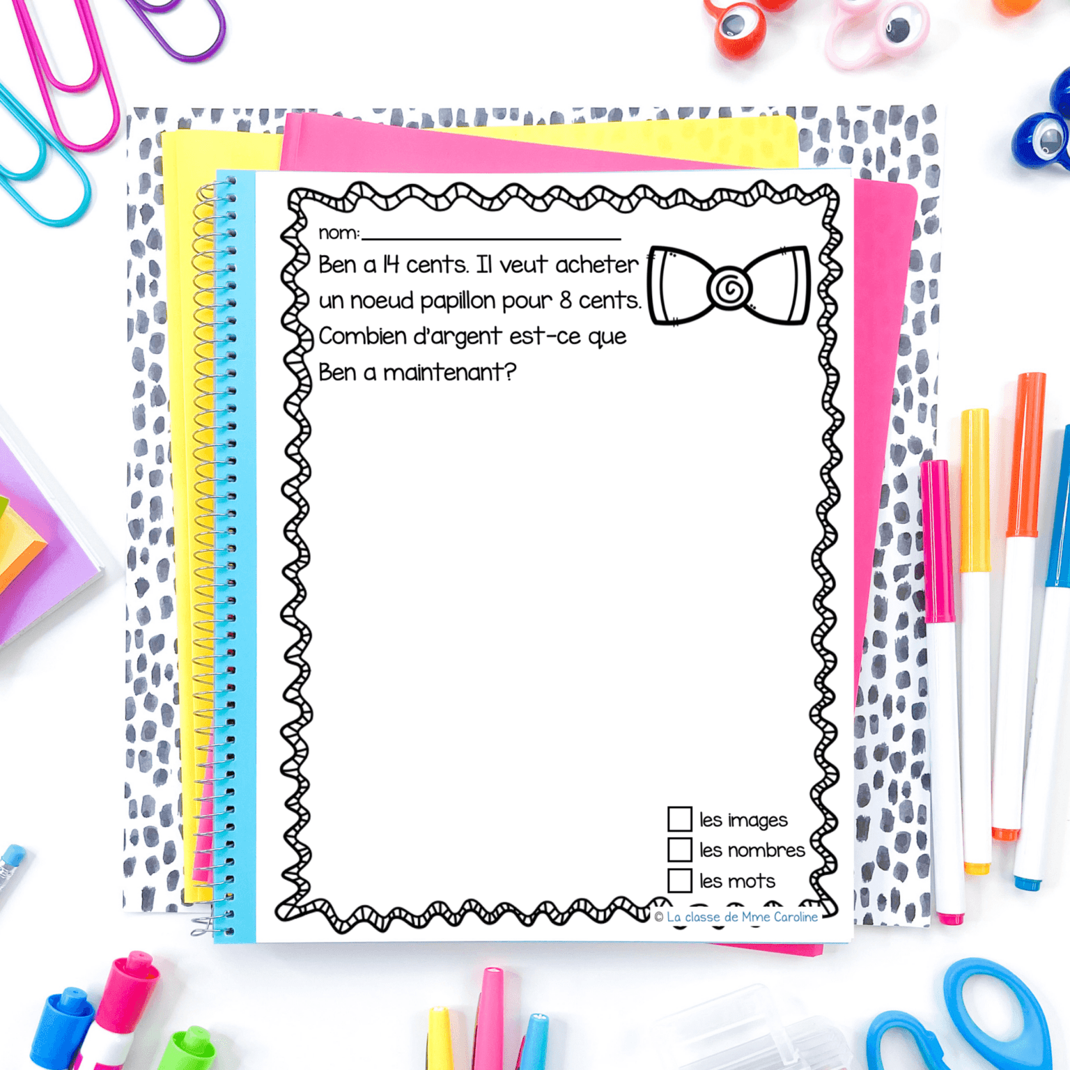 Grade 1 Math: French Word Problems (addition and subtraction, money ...