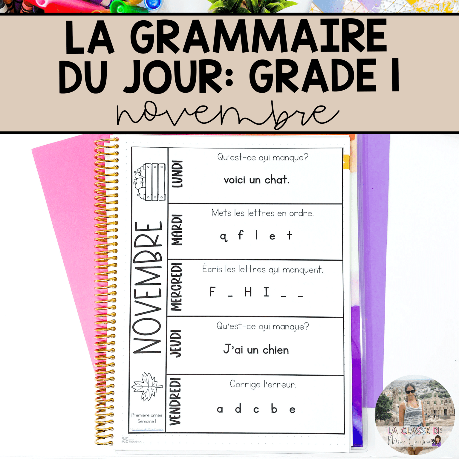 Grade 1 French Grammar Activities Interactive Notebook - November - La ...