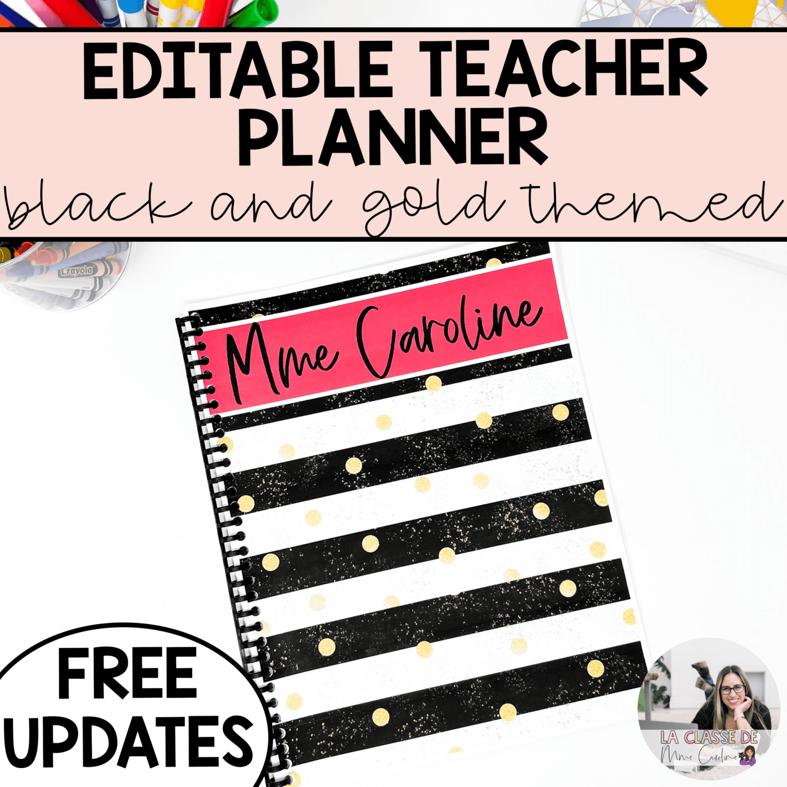EDITABLE Teacher Planner with FREE YEARLY UPDATES - Black and Gold ...