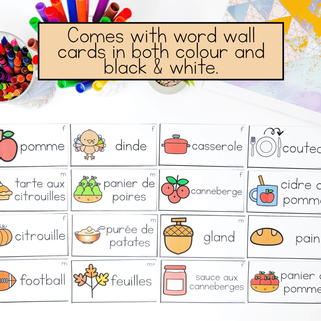 French Thanksgiving Vocabulary | French Word Wall Cards | vocabulaire ...