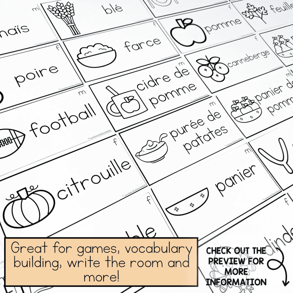 French Thanksgiving Vocabulary | French Word Wall Cards | vocabulaire ...