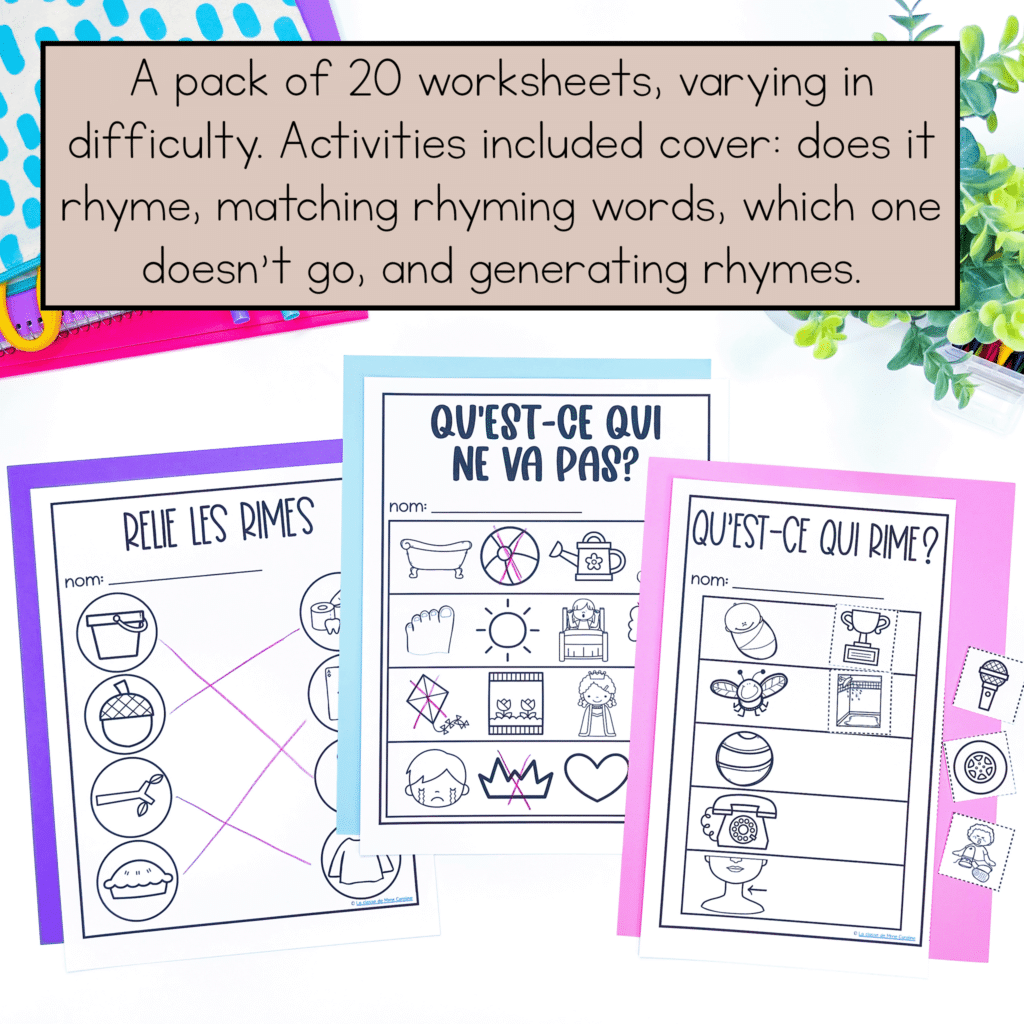 French Rhyming Worksheets and Assessment for Primary Students | Les ...
