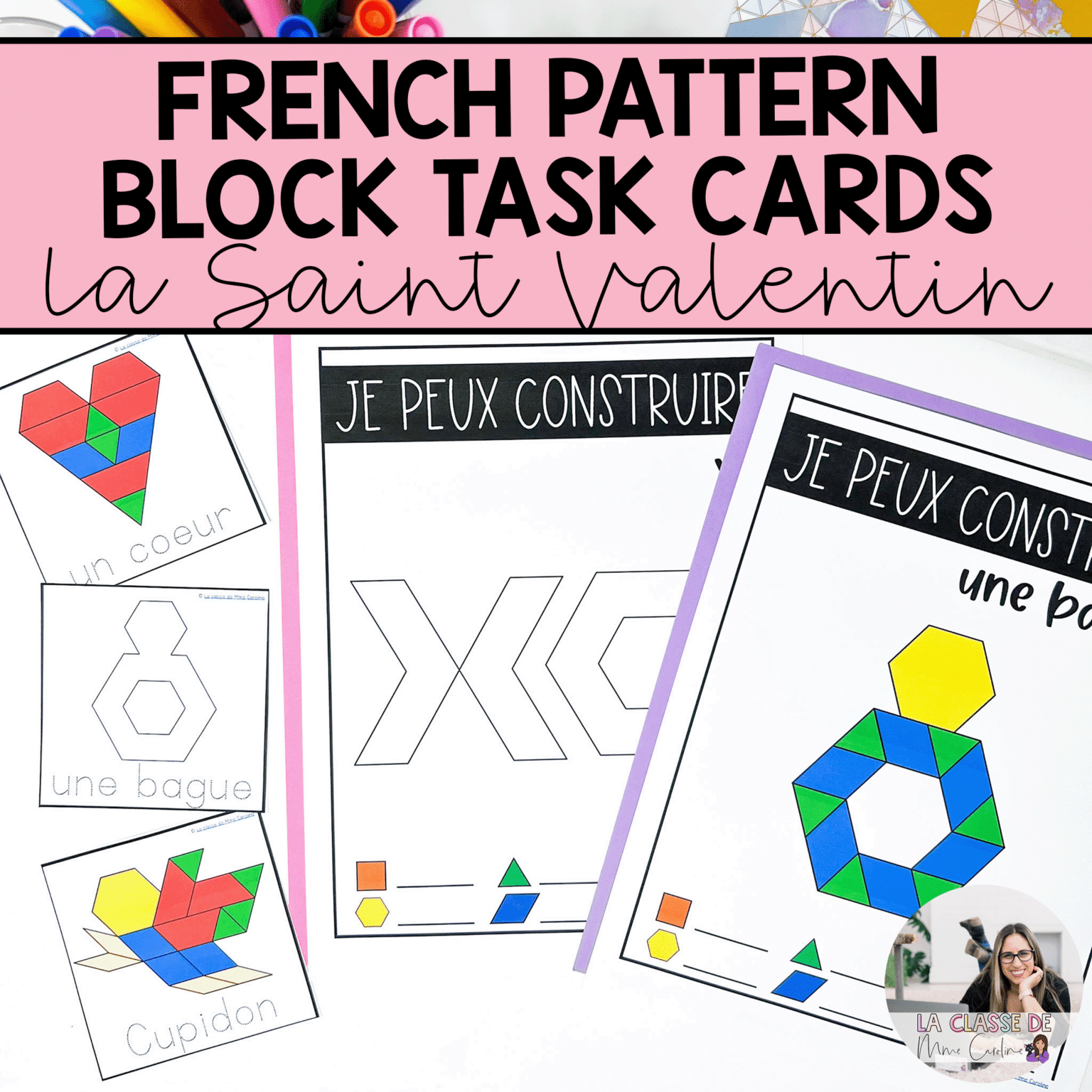 French Valentine's Day Geoboard Task Cards | French Math Centres les ...