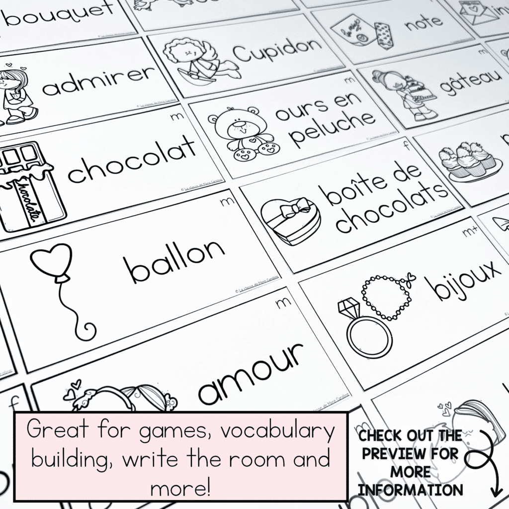 French Valentine's Day Vocabulary Word Wall Cards | Cartes de ...