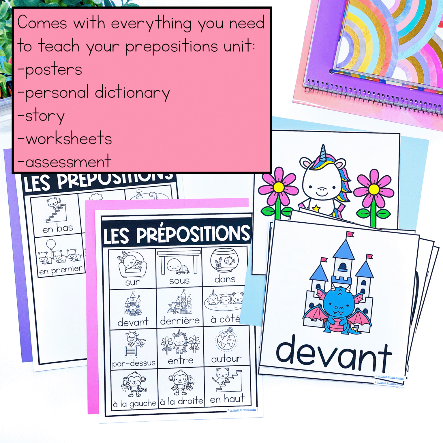 French Preposition Unit with Worksheets, Posters, Book & Assessment for ...
