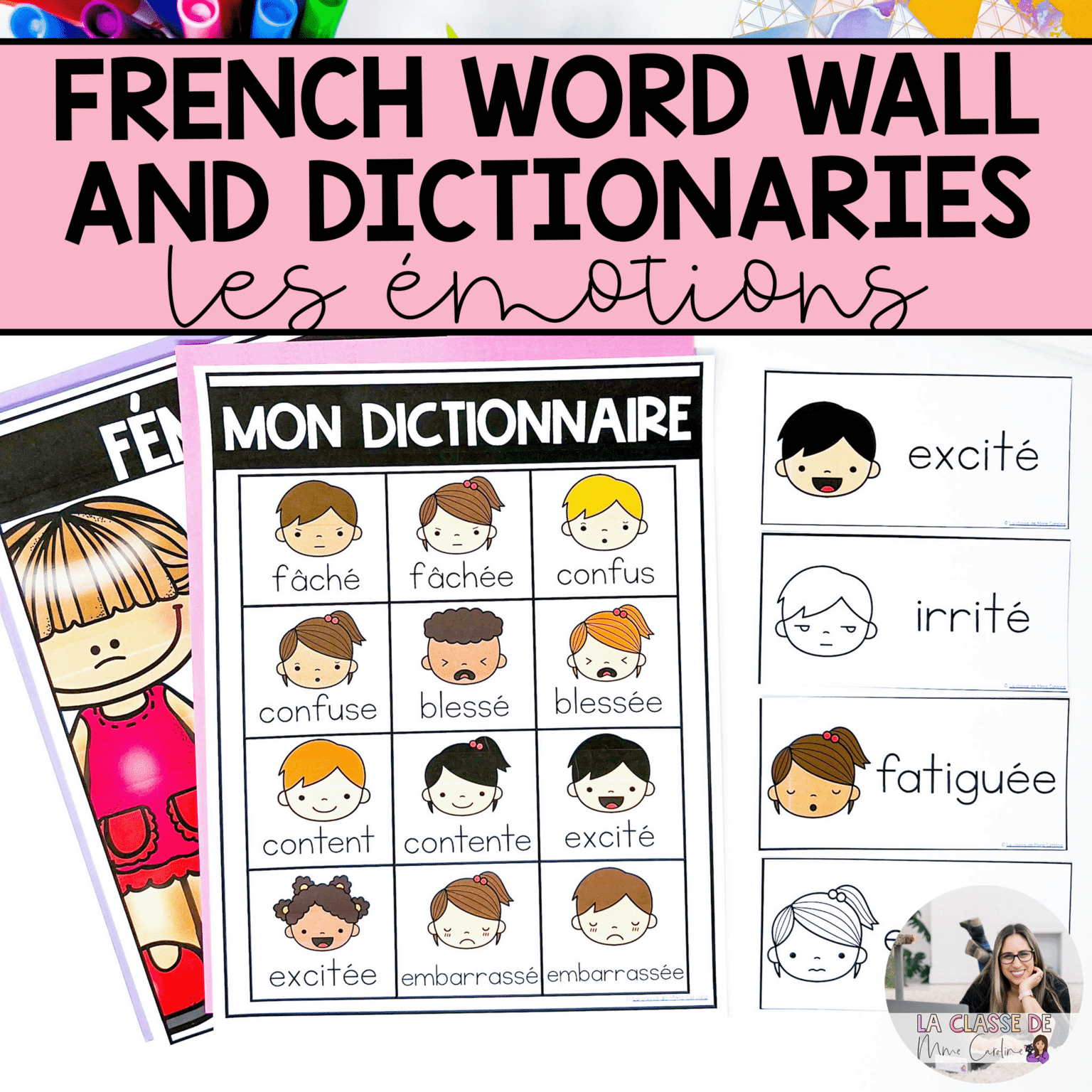 French Emotions Vocabulary Word Wall Cards | Cartes de vocabulaire les ...