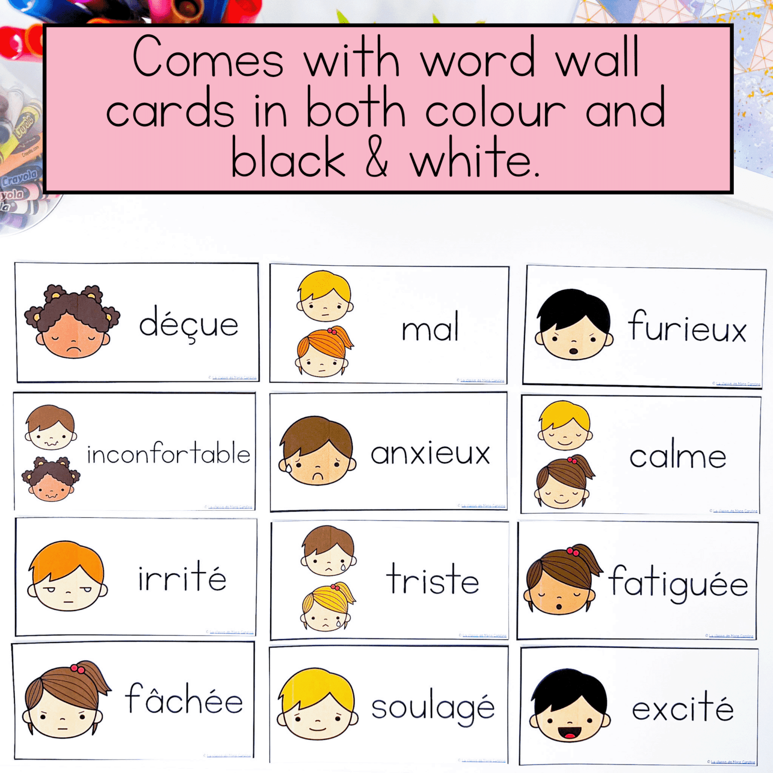 French Emotions Vocabulary Word Wall Cards | Cartes de vocabulaire les ...