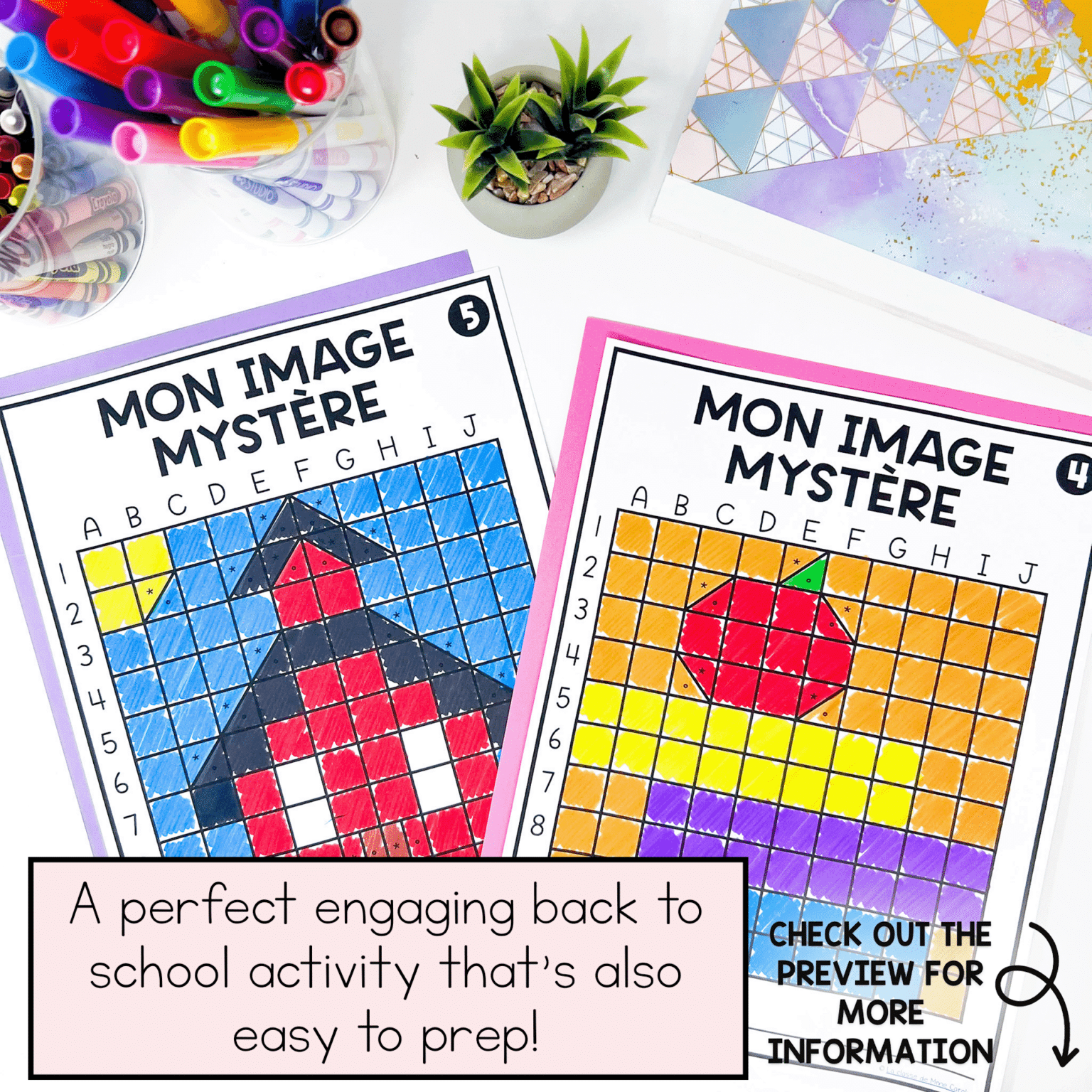 French Back to School Colour by Code Mystery Images | Colorie par code ...