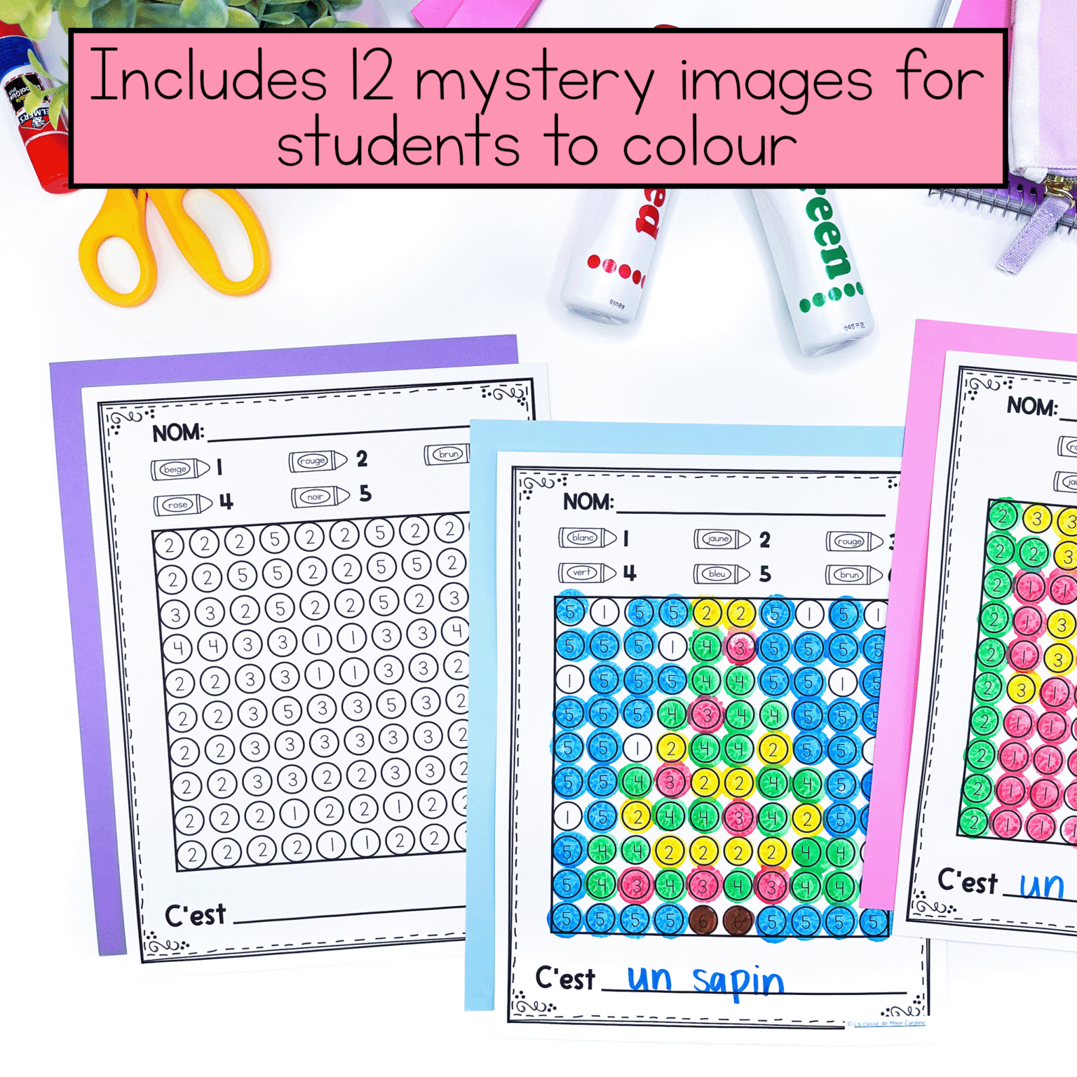 French Christmas Colour by Code Mystery Images | Colorie par code Noël ...