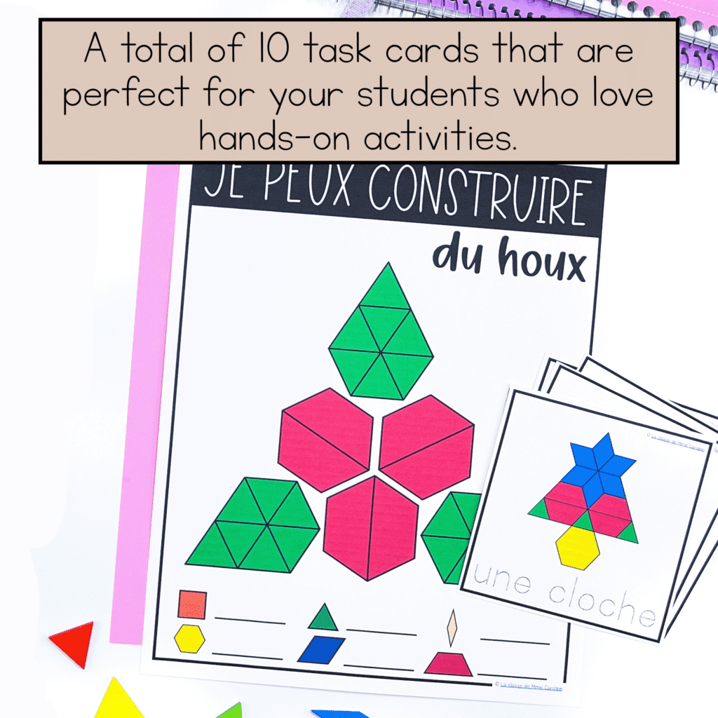 French Christmas Pattern Block Task Cards | French Math Centres for ...