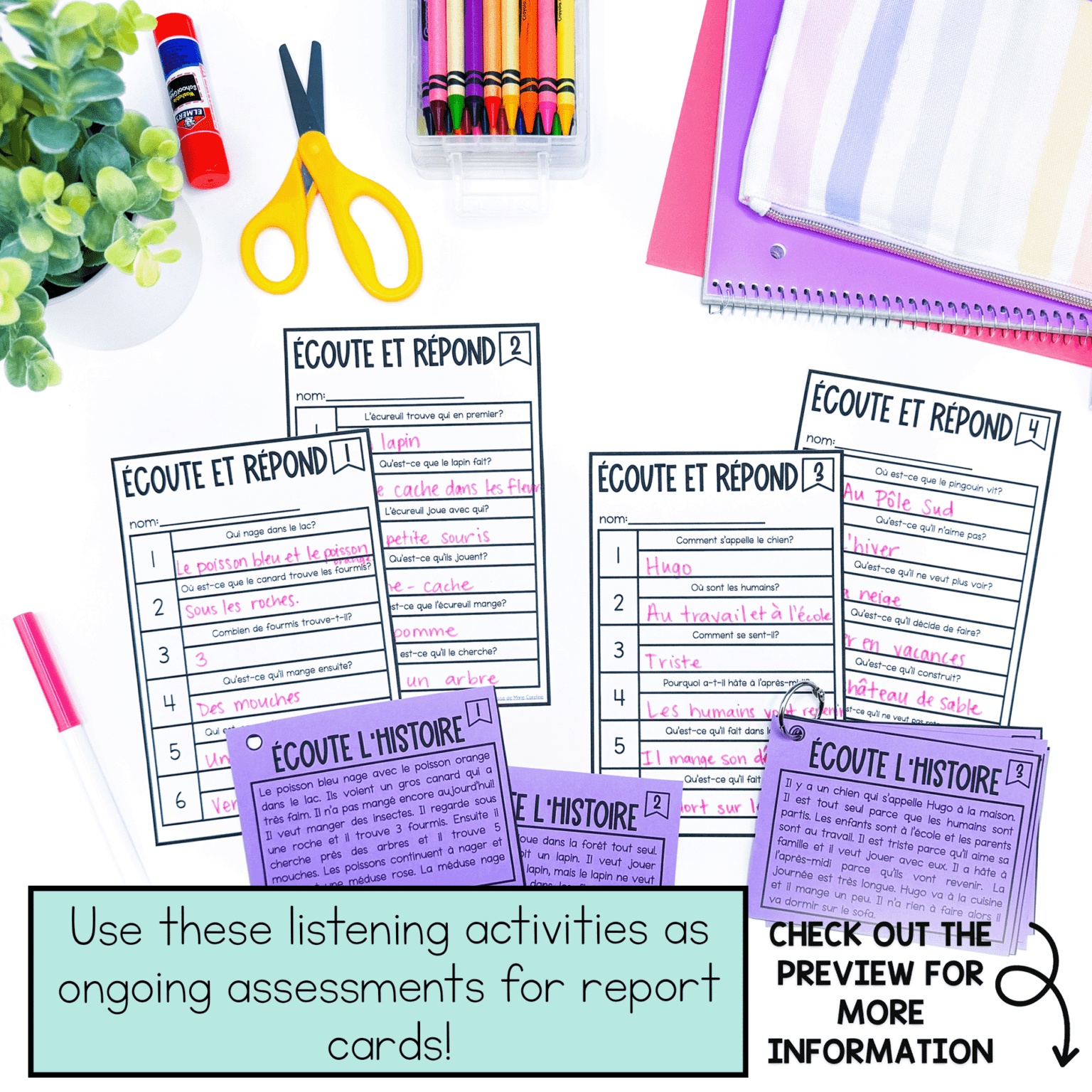 French Listening Comprehension Passages & Questions for Primary ...