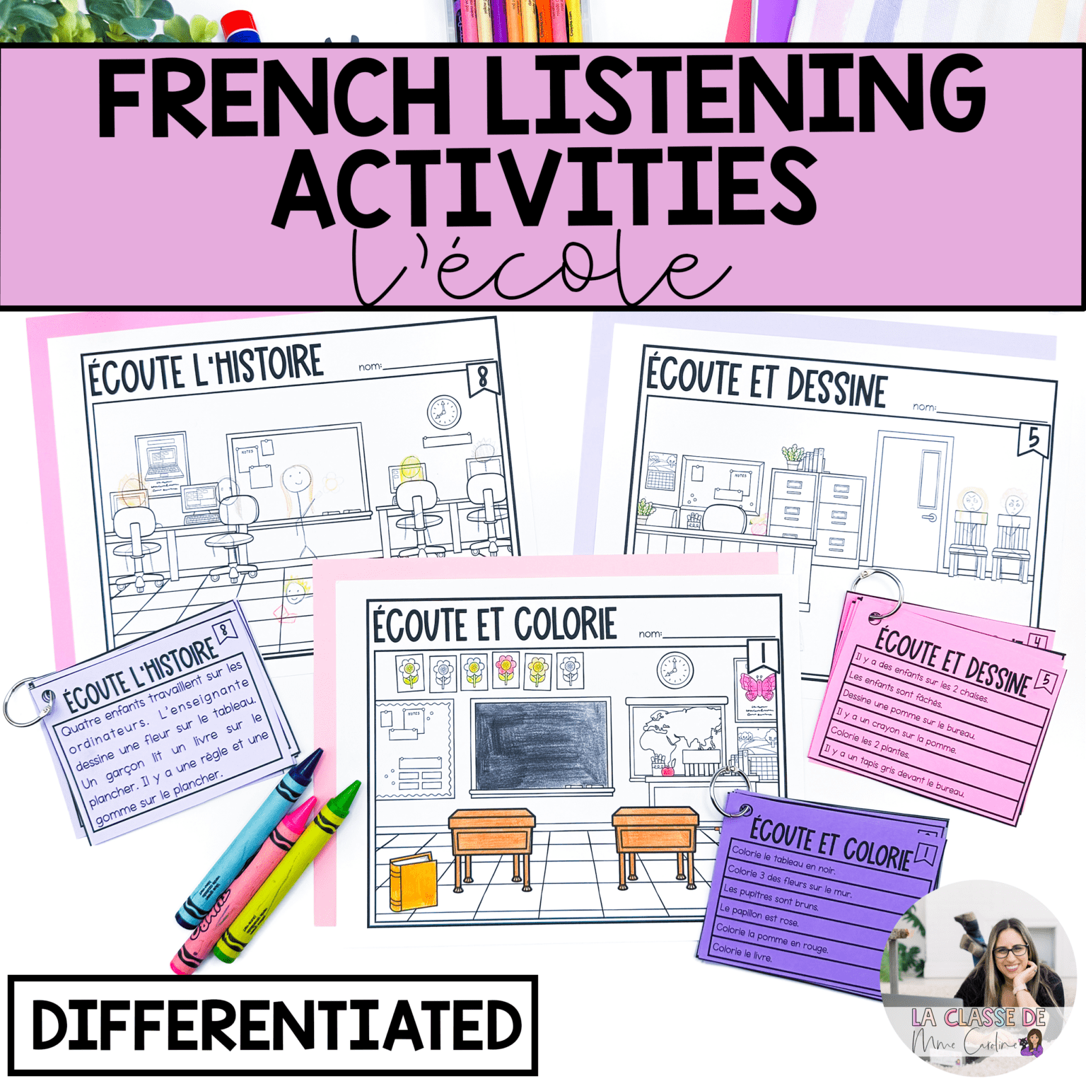 French Listening Comprehension Differentiated Activities - L'école - La ...