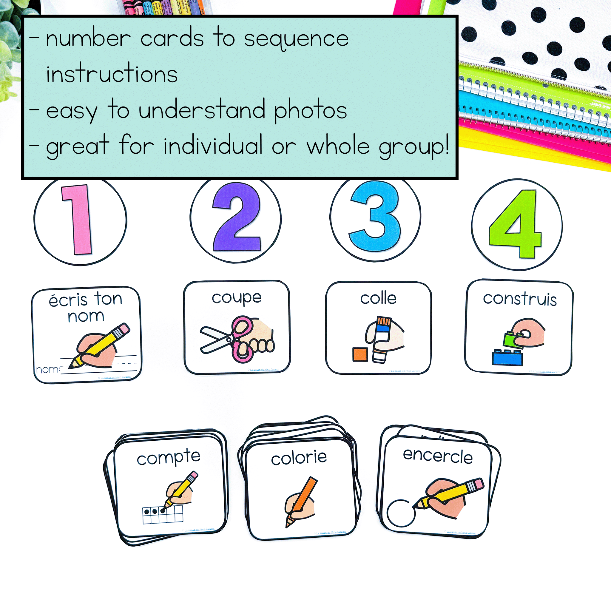 French Visual Instruction Cards for Primary Students | Visual ...