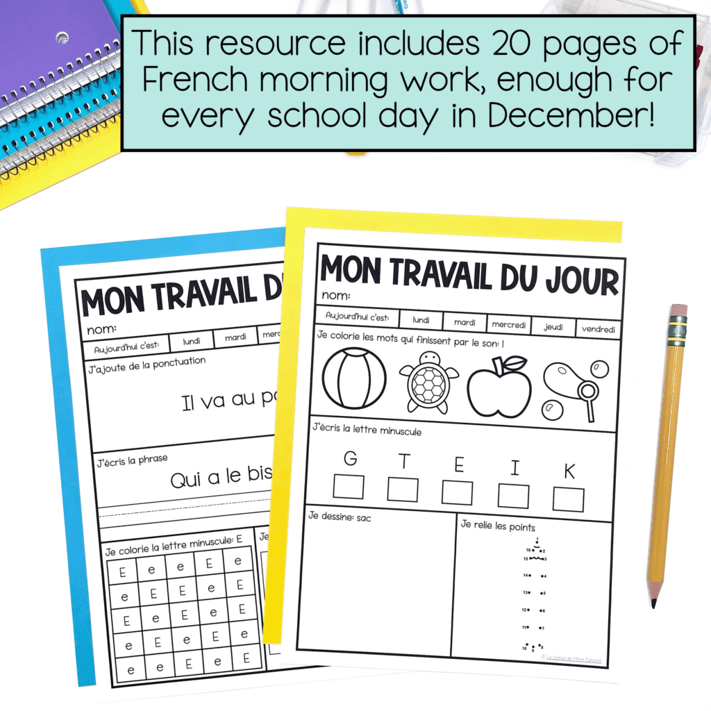 French Morning Work for December - Grade 1 - Le travail du matin pour ...