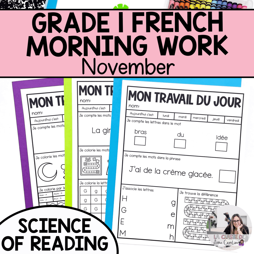French Morning Work for Grade 1 - November - Le travail du matin pour ...
