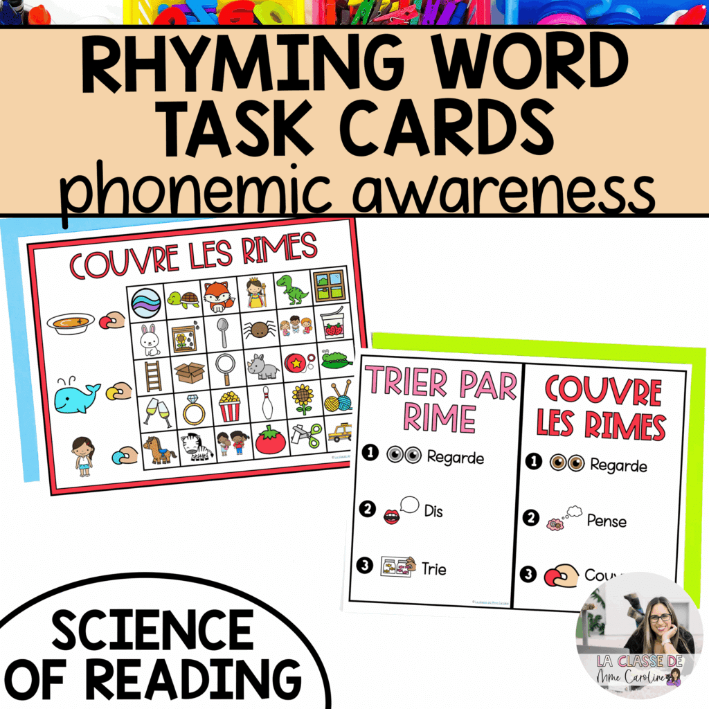 French Rhyming Word Task Cards Literacy Centres | Phonological ...